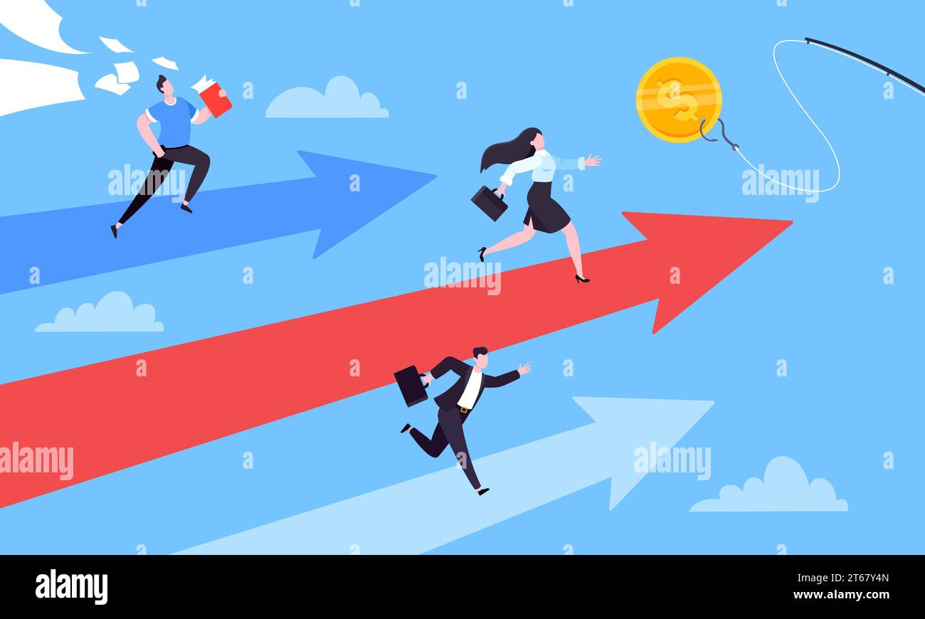 Business career competition with man and woman business persons running ...