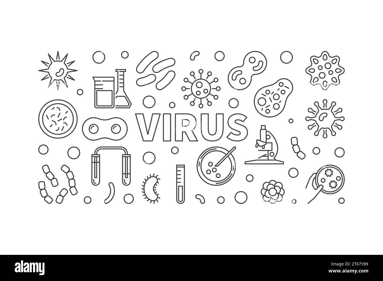 Virus horizontal linear illustration. Vector concept banner made with ...