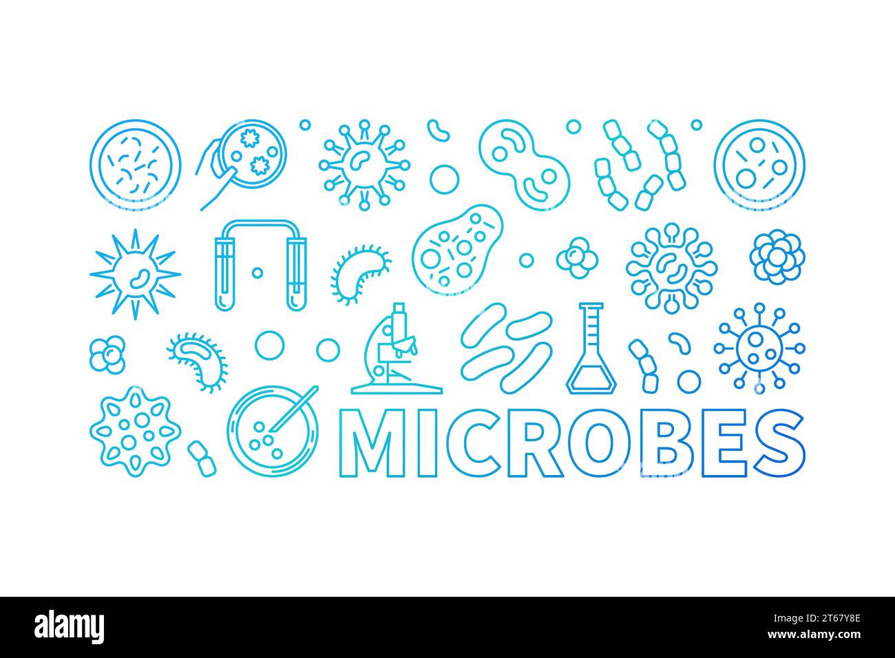 Vector microbes blue outline banner - concept illustration made with ...