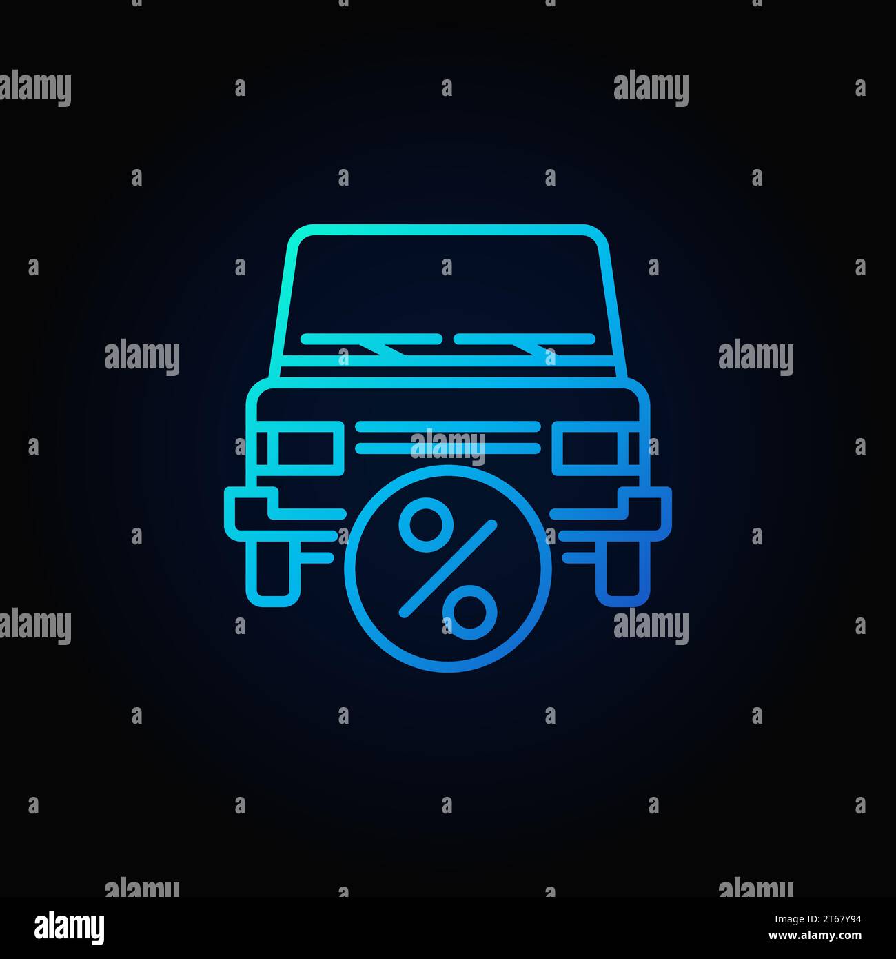 Car leasing blue icon - vector car with percent outline symbol on dark ...