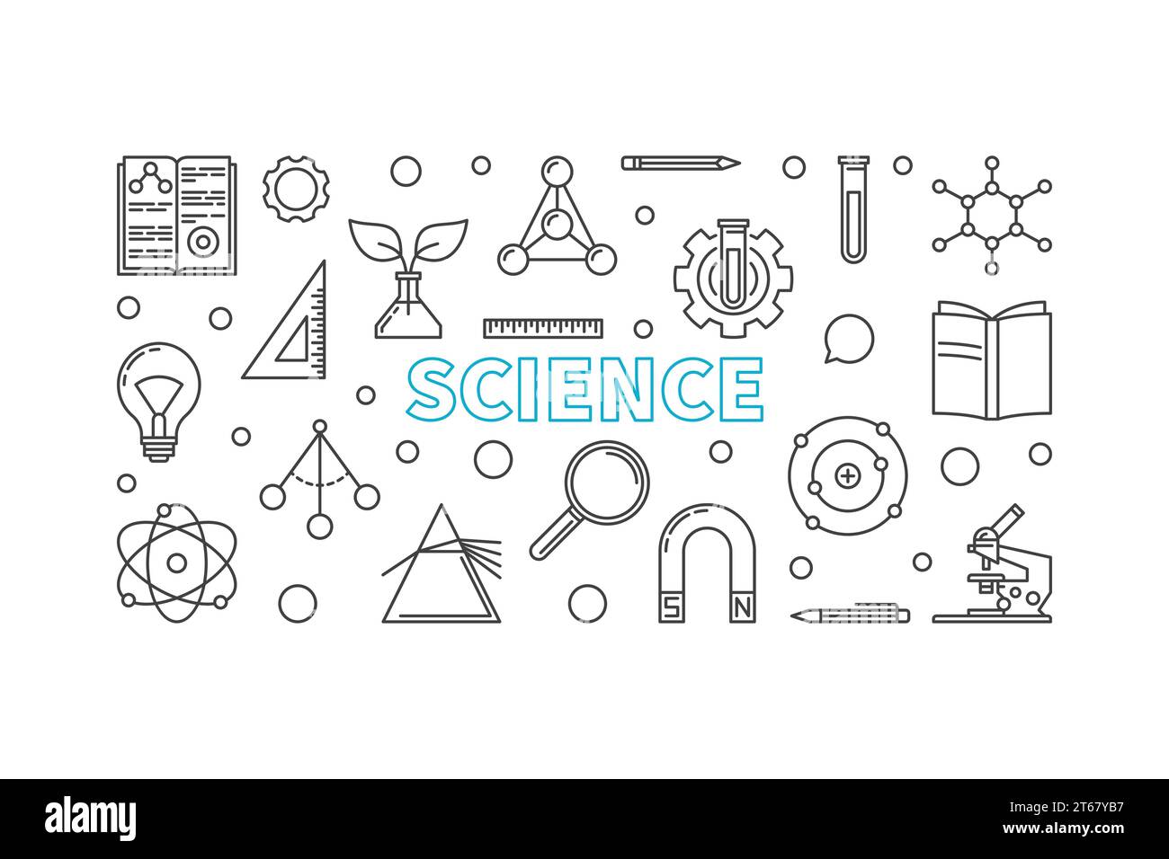 Science modern vector horizontal banner or illustration in outline ...