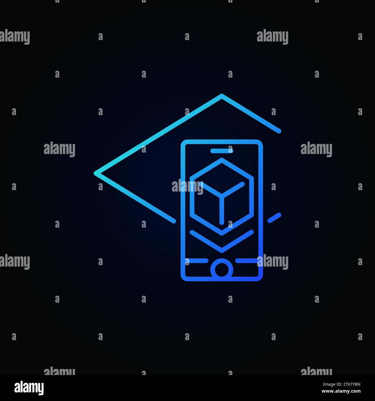 Augmented reality in smartphone blue icon. Vector AR outline symbol or ...