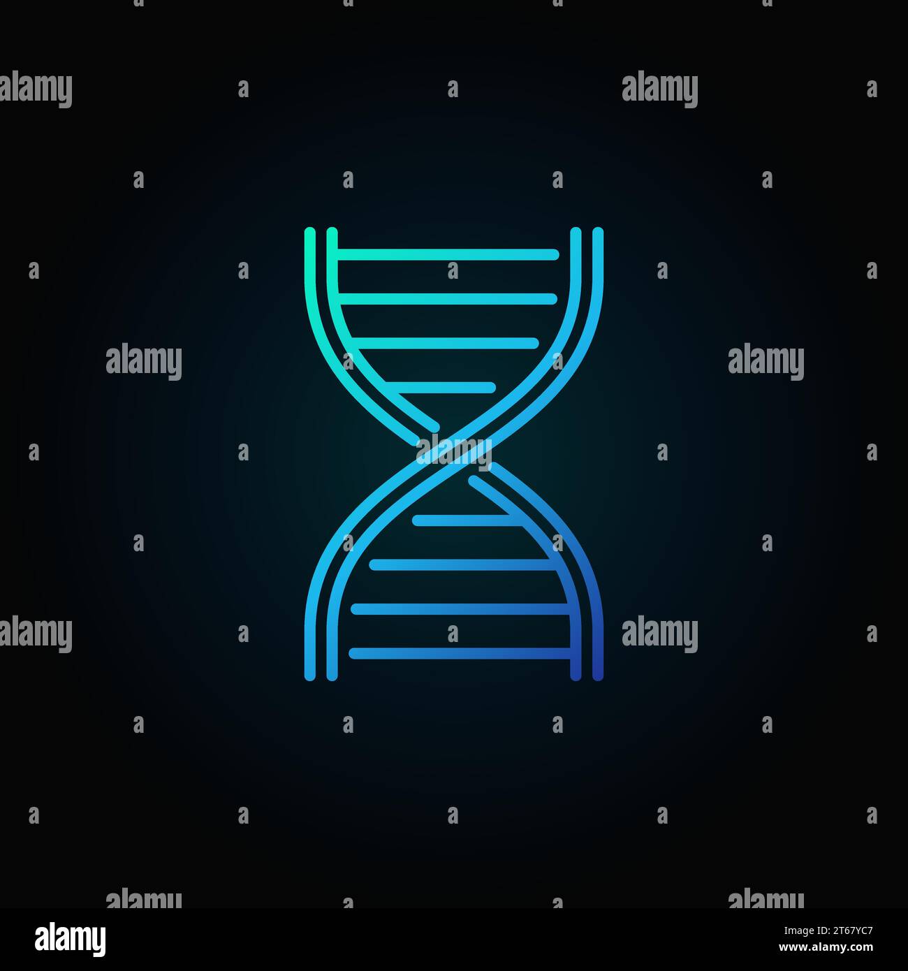 Blue DNA strand vector outline icon or logo element on dark background ...