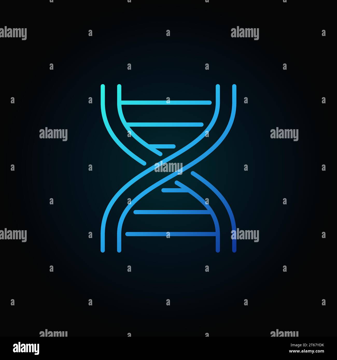 DNA strand blue icon or symbol in thin line style on dark background ...