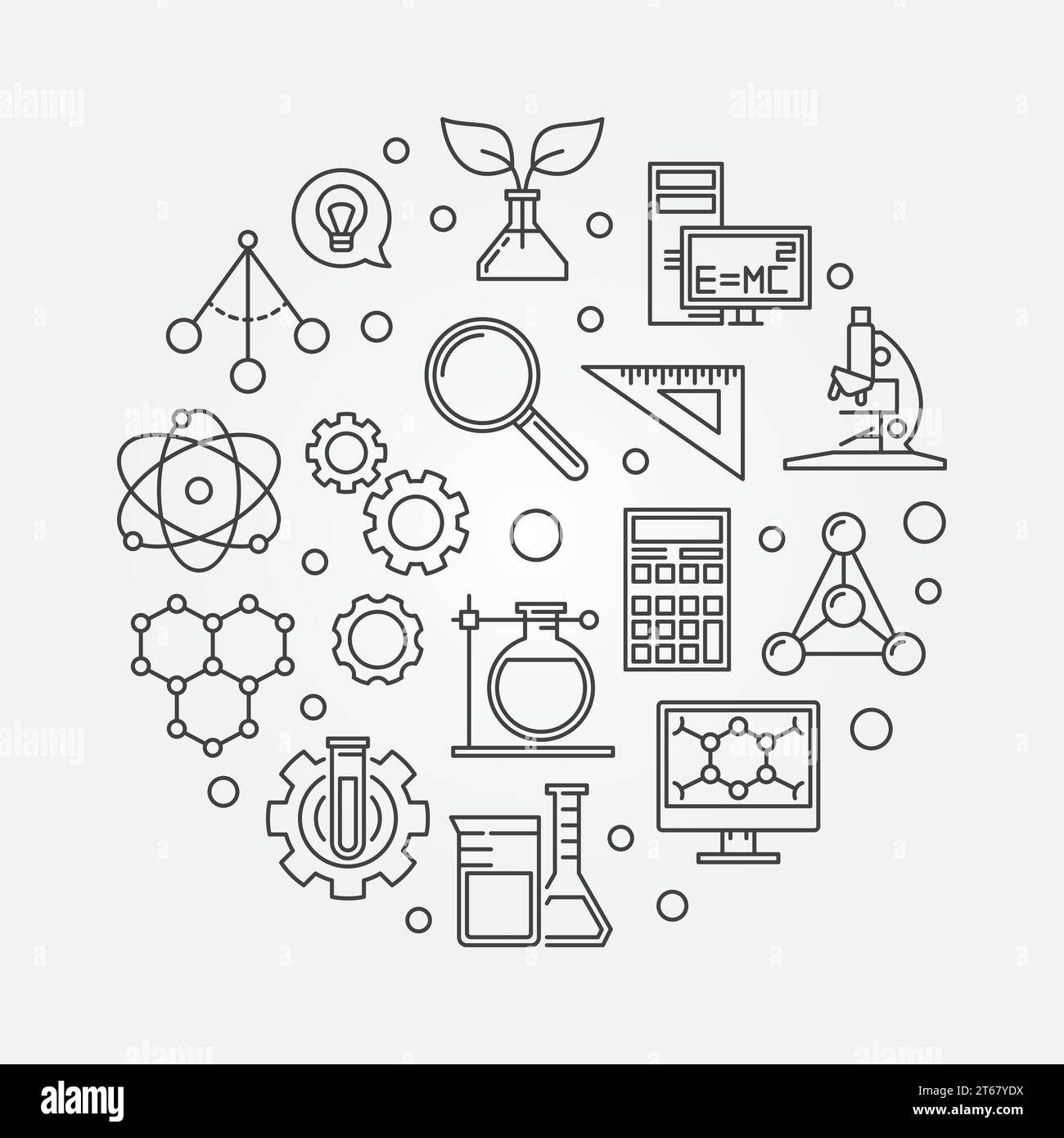 Science vector concept round illustration made with education outline ...