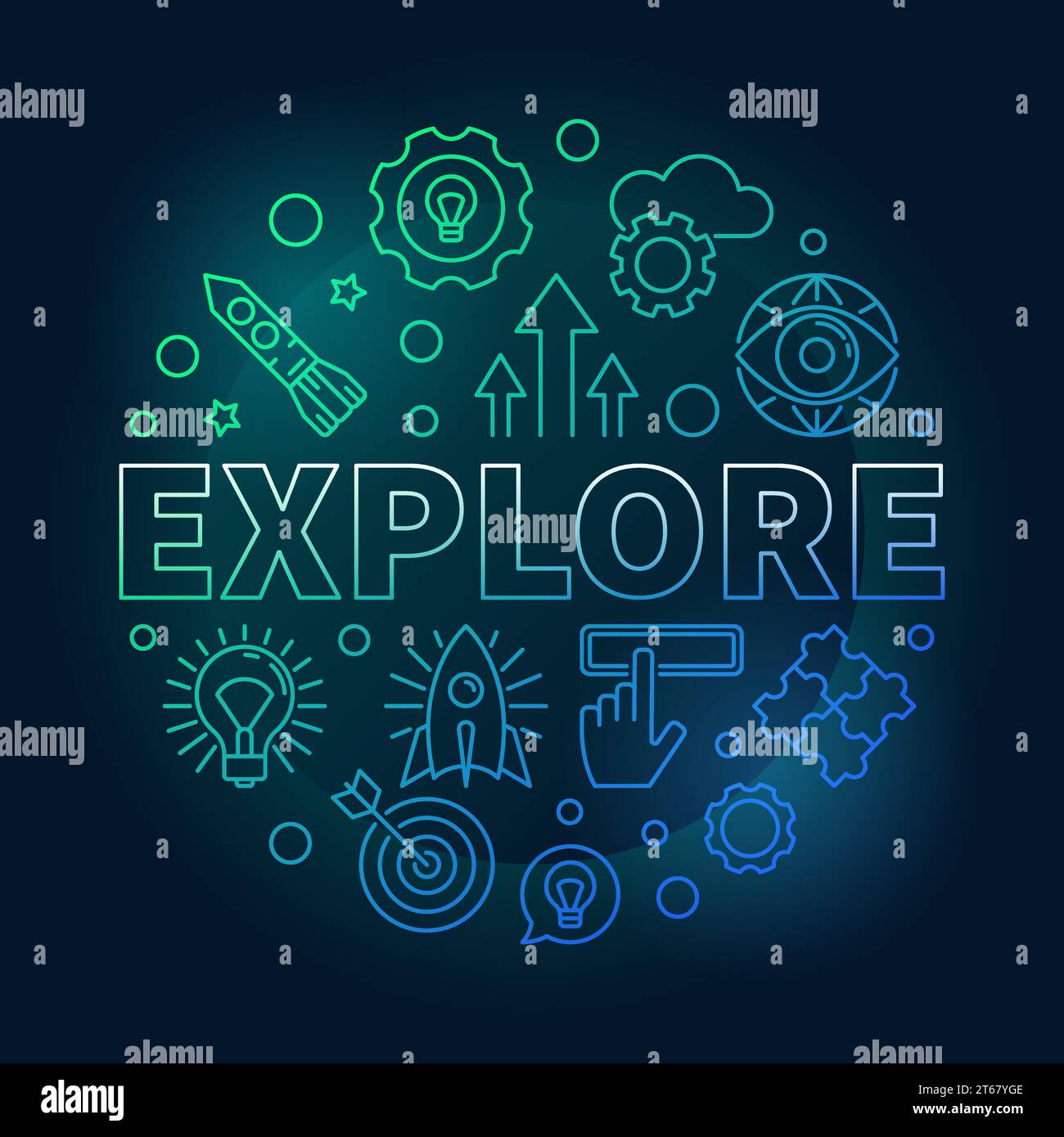 Explore vector round modern colored illustration in thin line style on ...