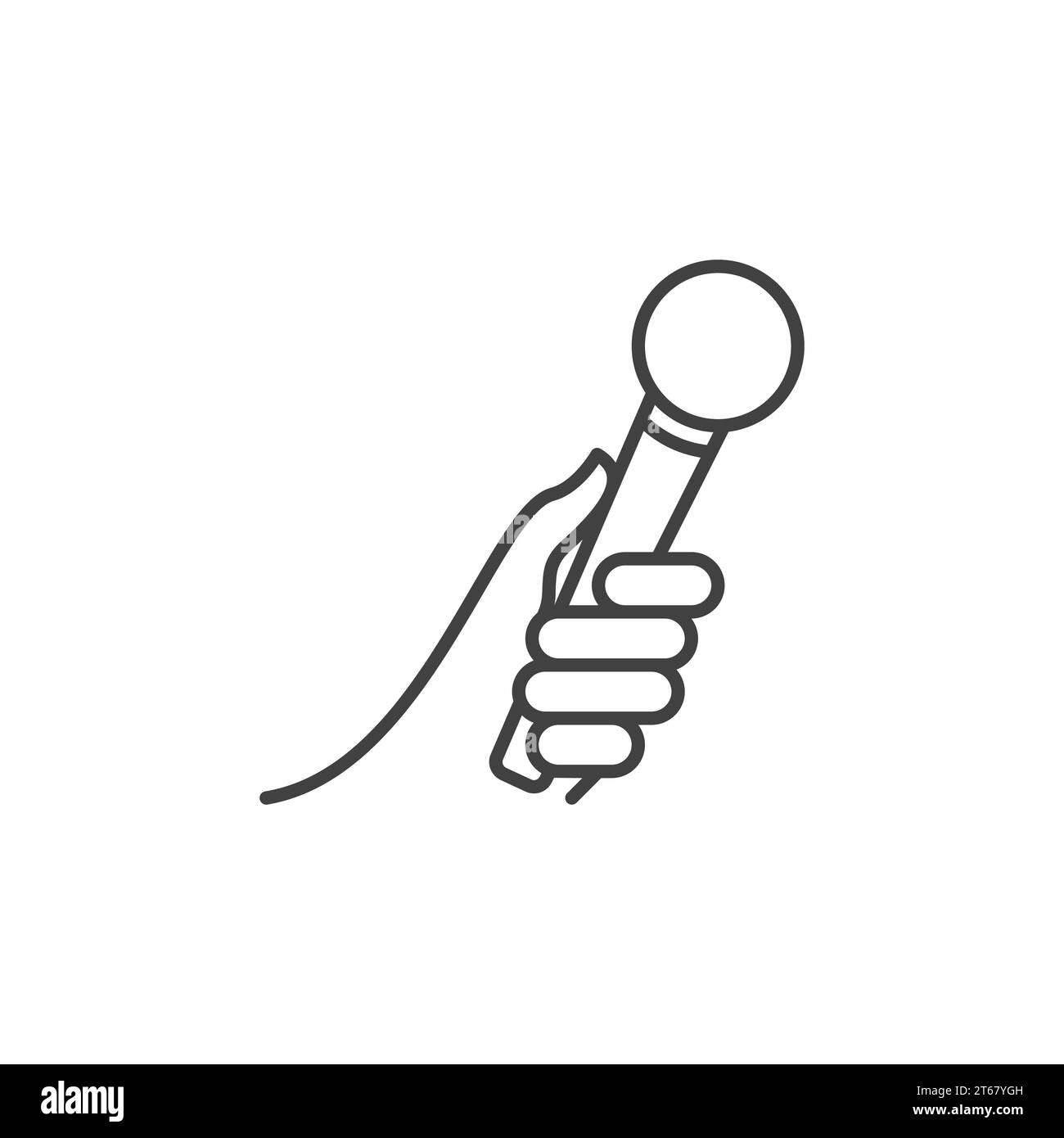 Hand holding microphone vector minimal icon in thin line style Stock ...