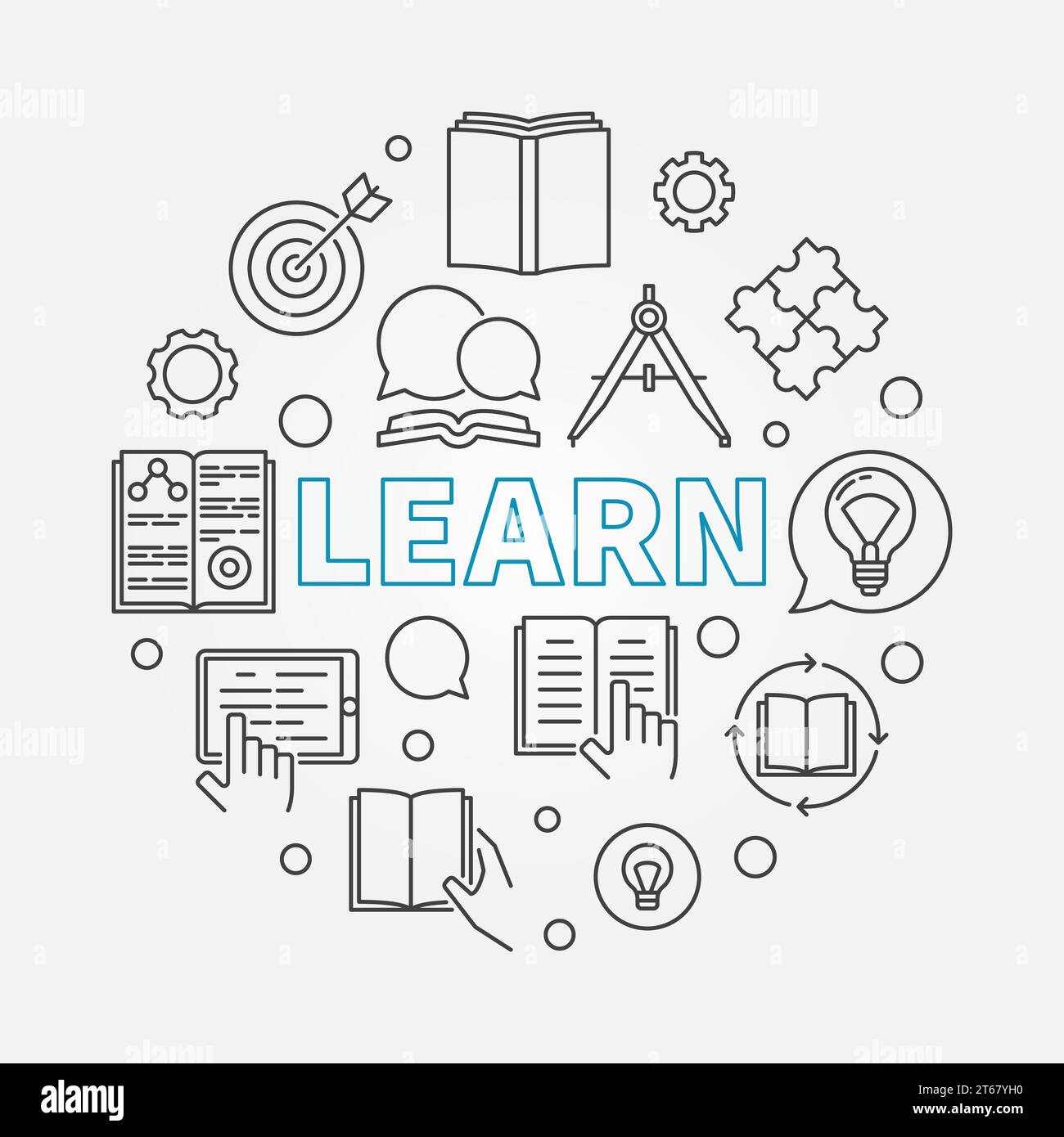 Learn vector round concept education illustration in thin line style ...