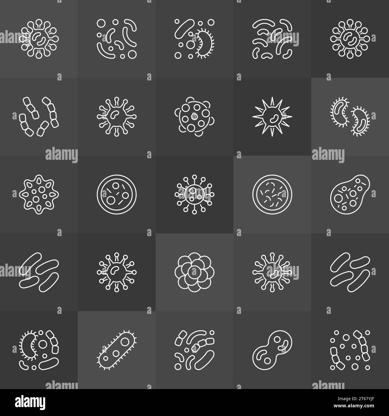 Microbe and bacteria vector outline concept icons on dark background ...