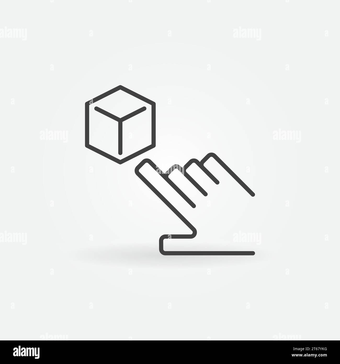 Hand pointing cube vector AR concept icon or sign in thin line style ...