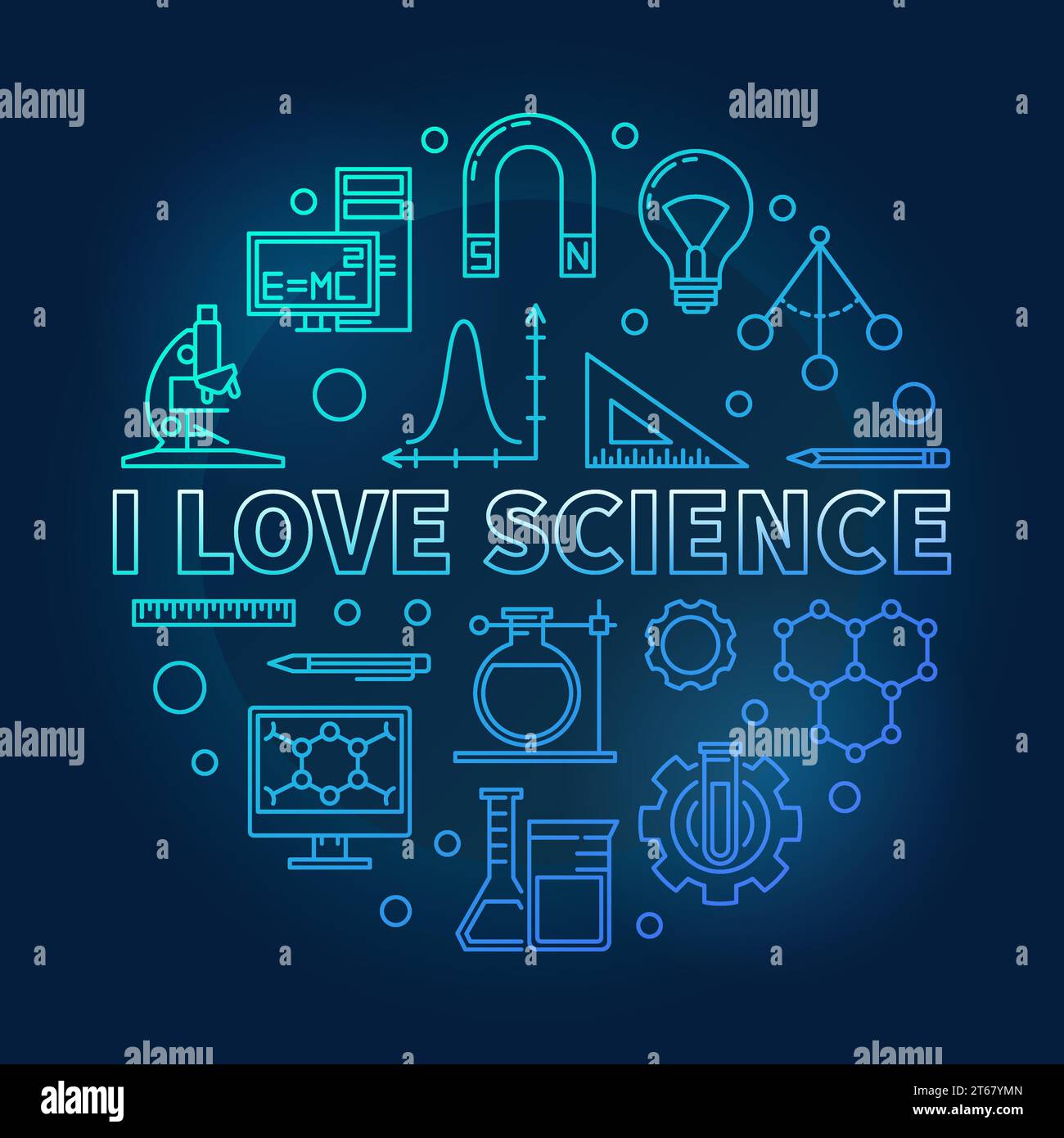 I love science vector blue round illustration in outline style ...