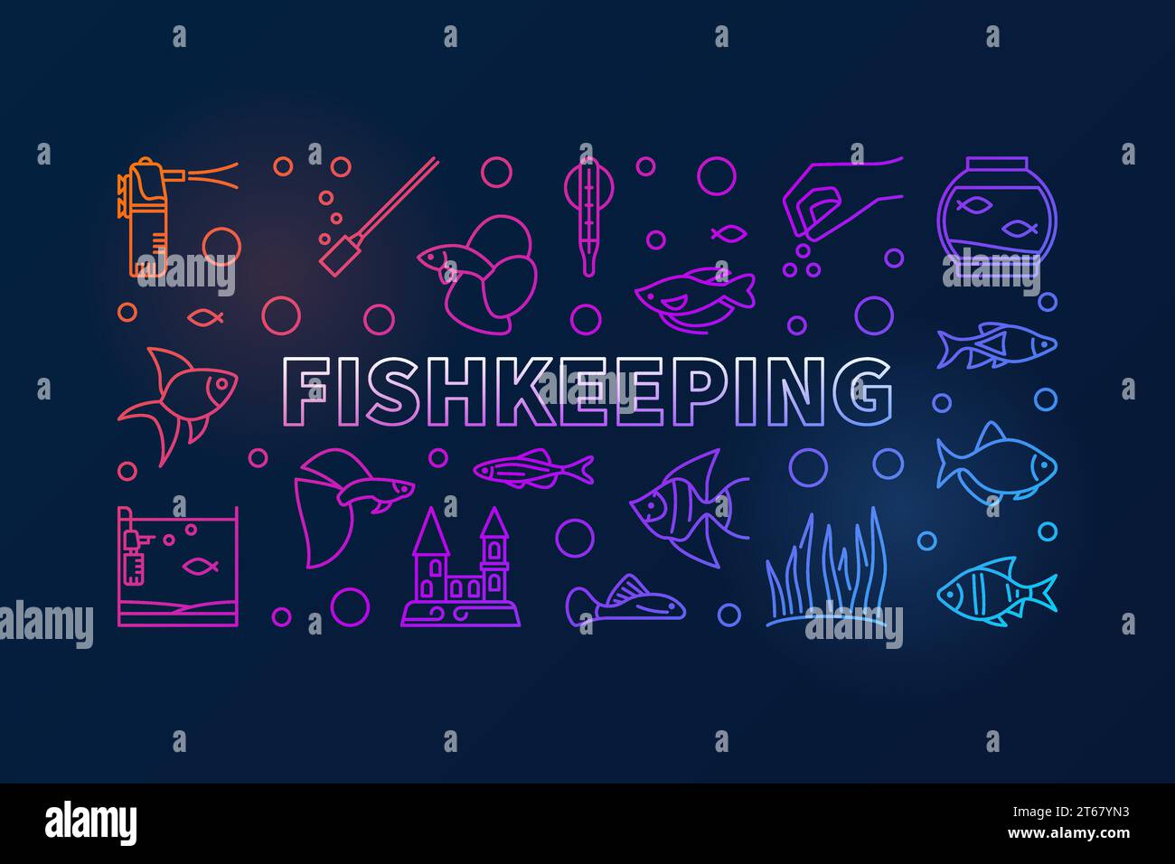 Fishkeeping colored vector concept horizontal illustration or banner ...
