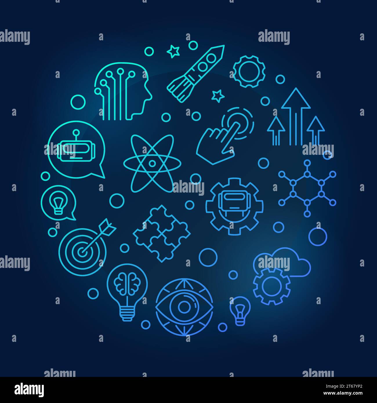 Innovation vector round blue concept minimal illustration in thin line ...