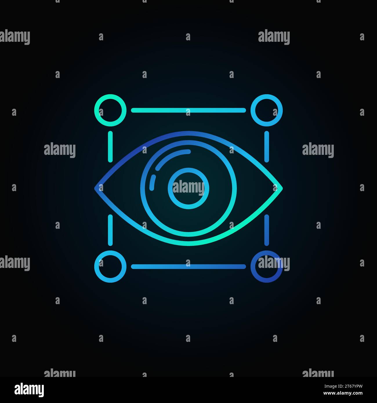 Eye blue vector icon. Minimal machine learning concept outline symbol ...