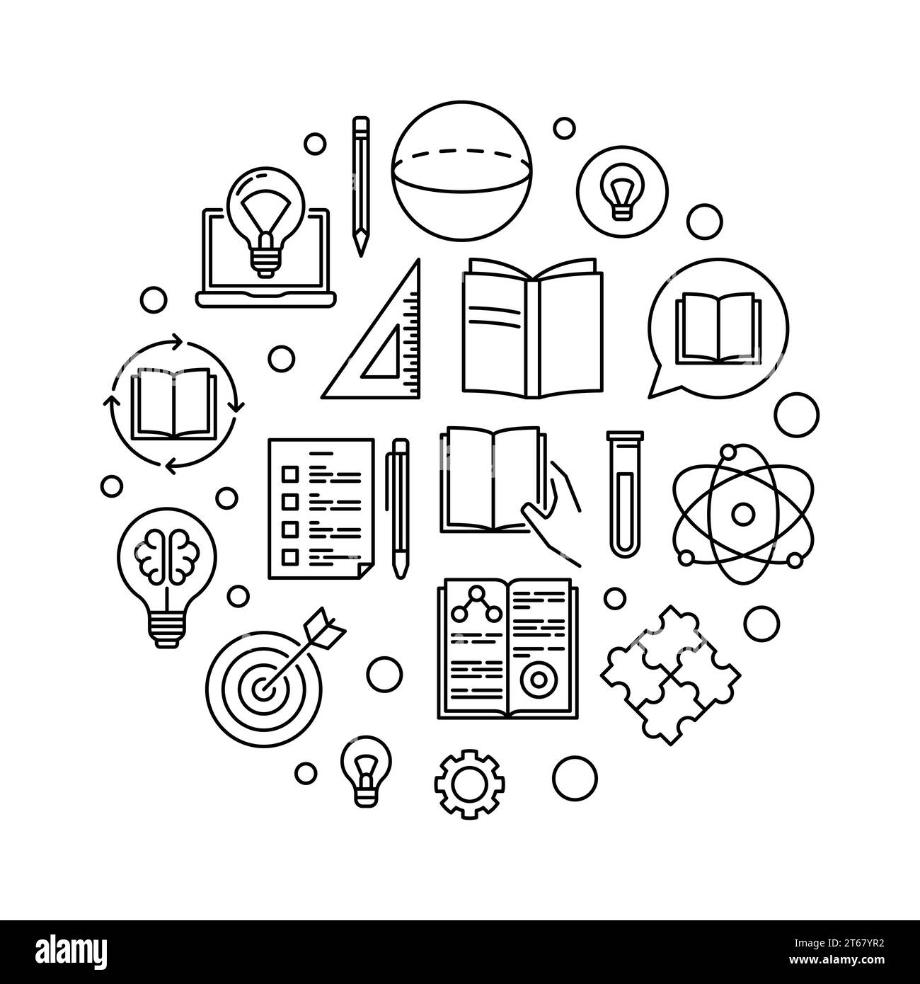 Knowledge vector round concept education illustration in thin line ...