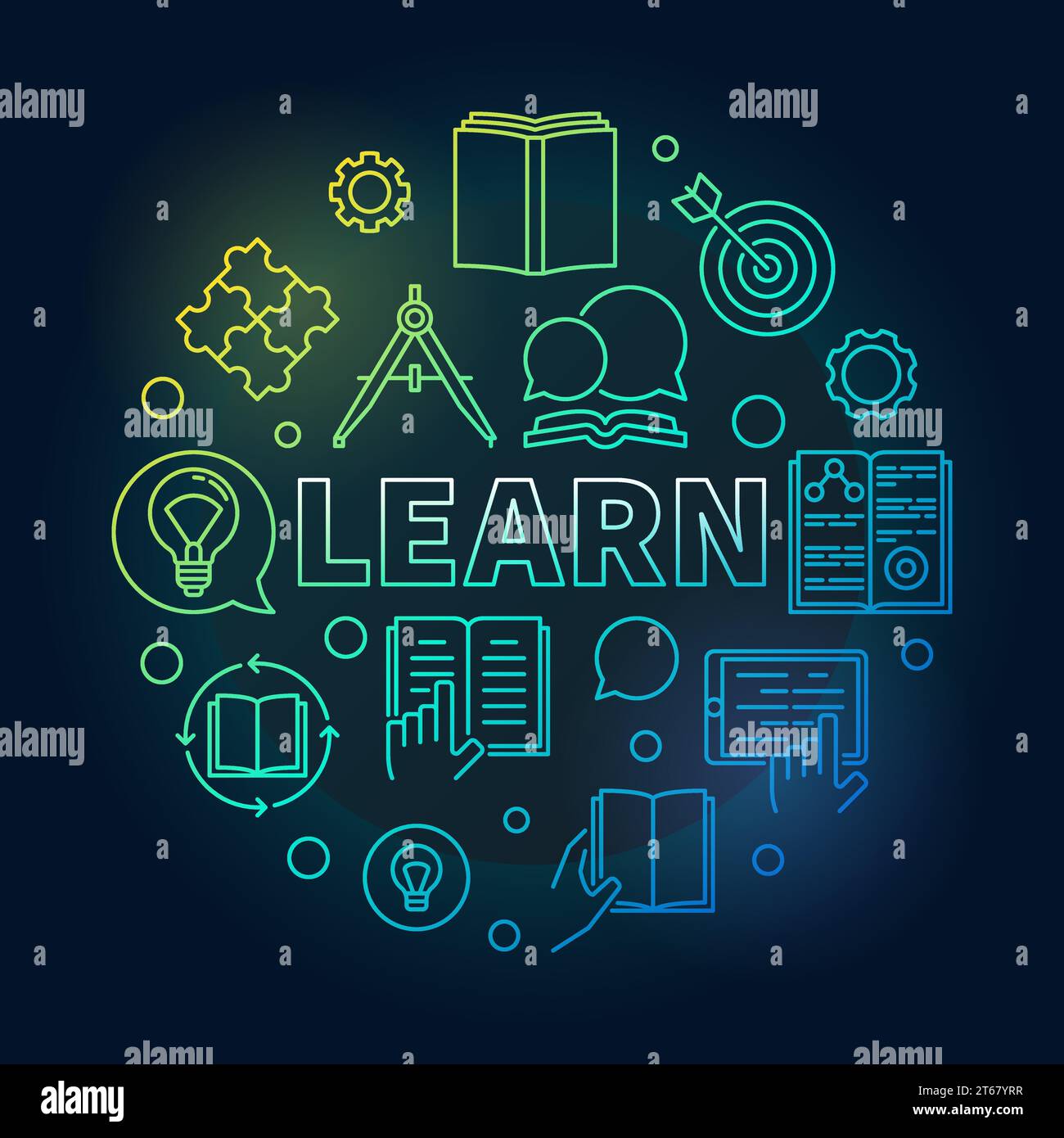 Learn vector round concept colored education illustration in thin line ...
