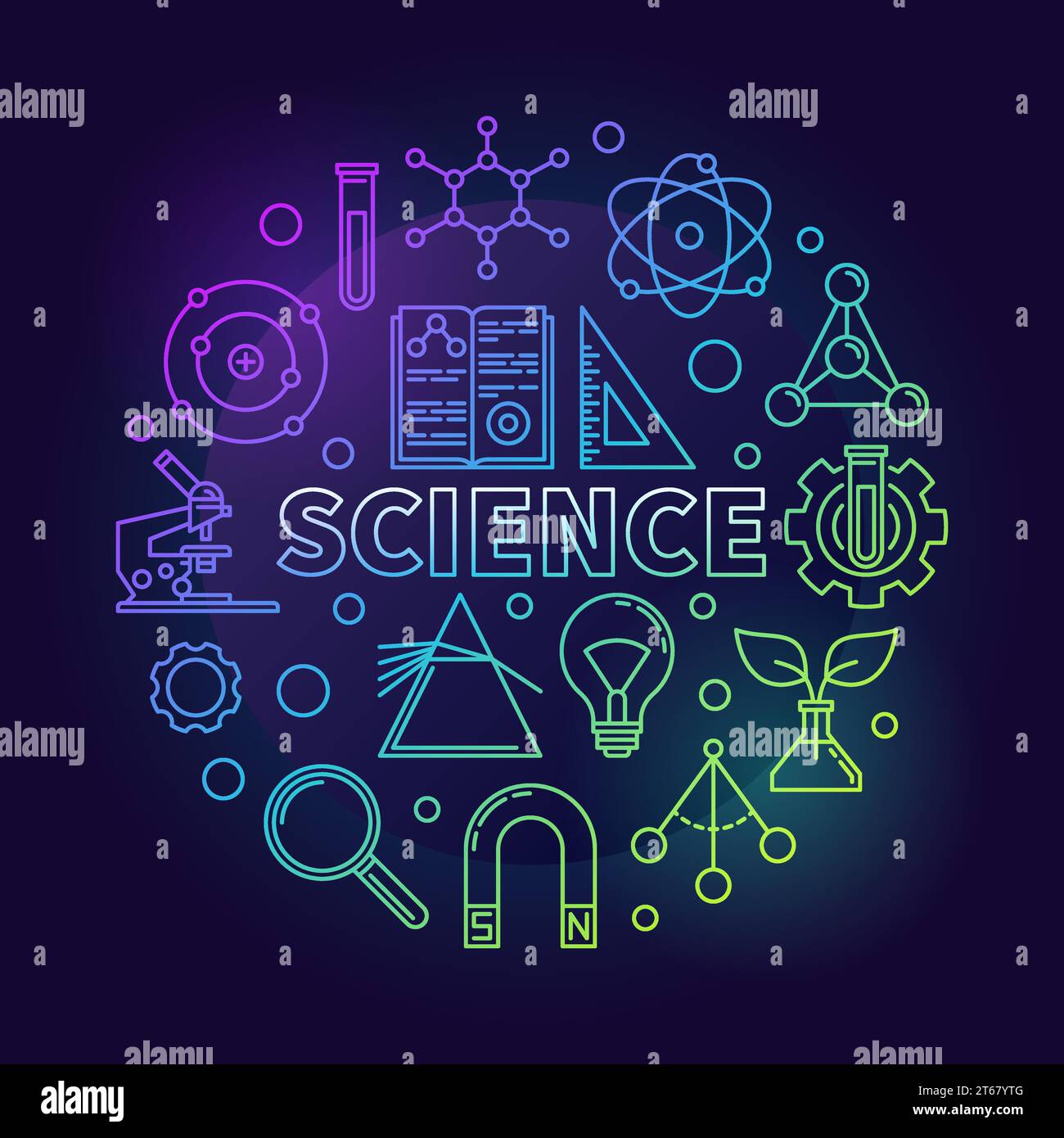 Science modern round vector colored illustration in outline style on ...