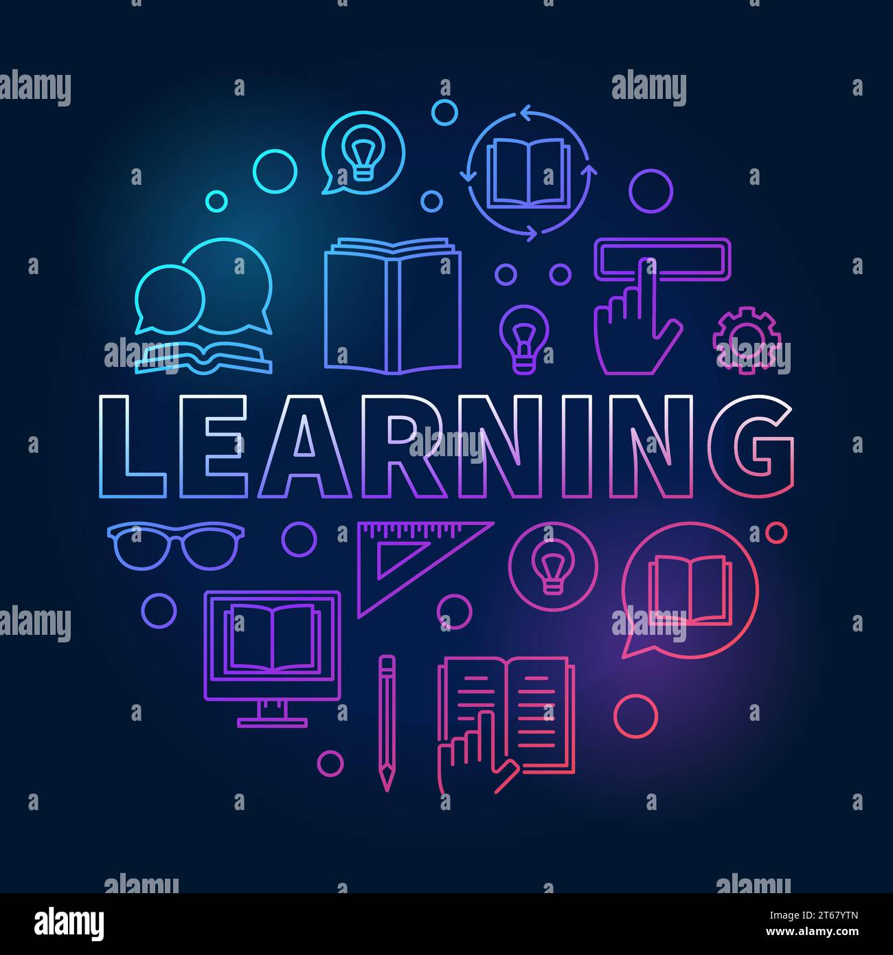 Learning vector round colored concept education illustration in thin ...