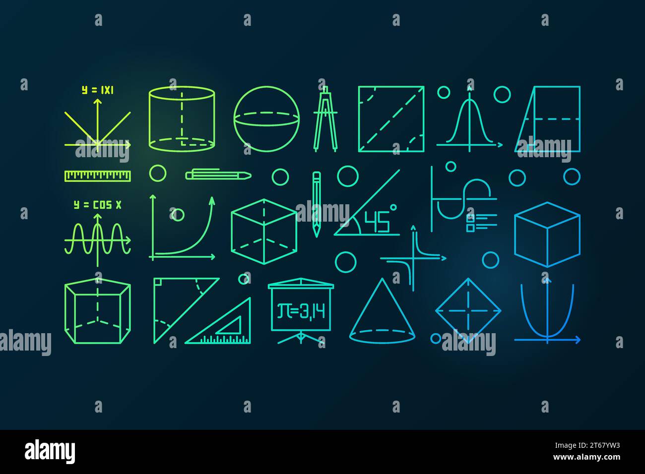 Trigonometry and mathematics colorful line illustration. Vector ...