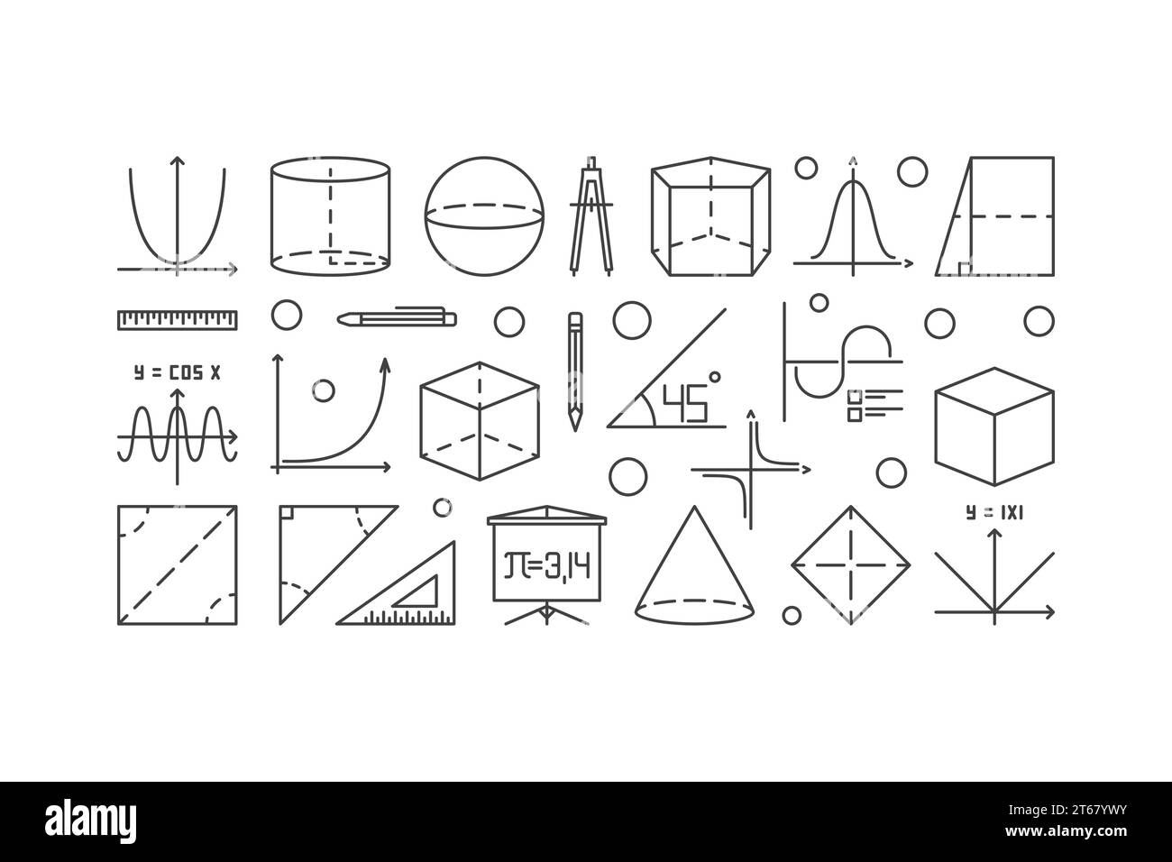 Trigonometry and mathematics outline illustration. Vector education or ...