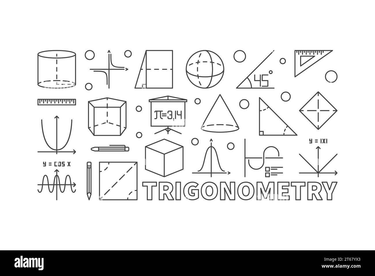 Trigonometry and math minimal illustration or banner in line style on ...