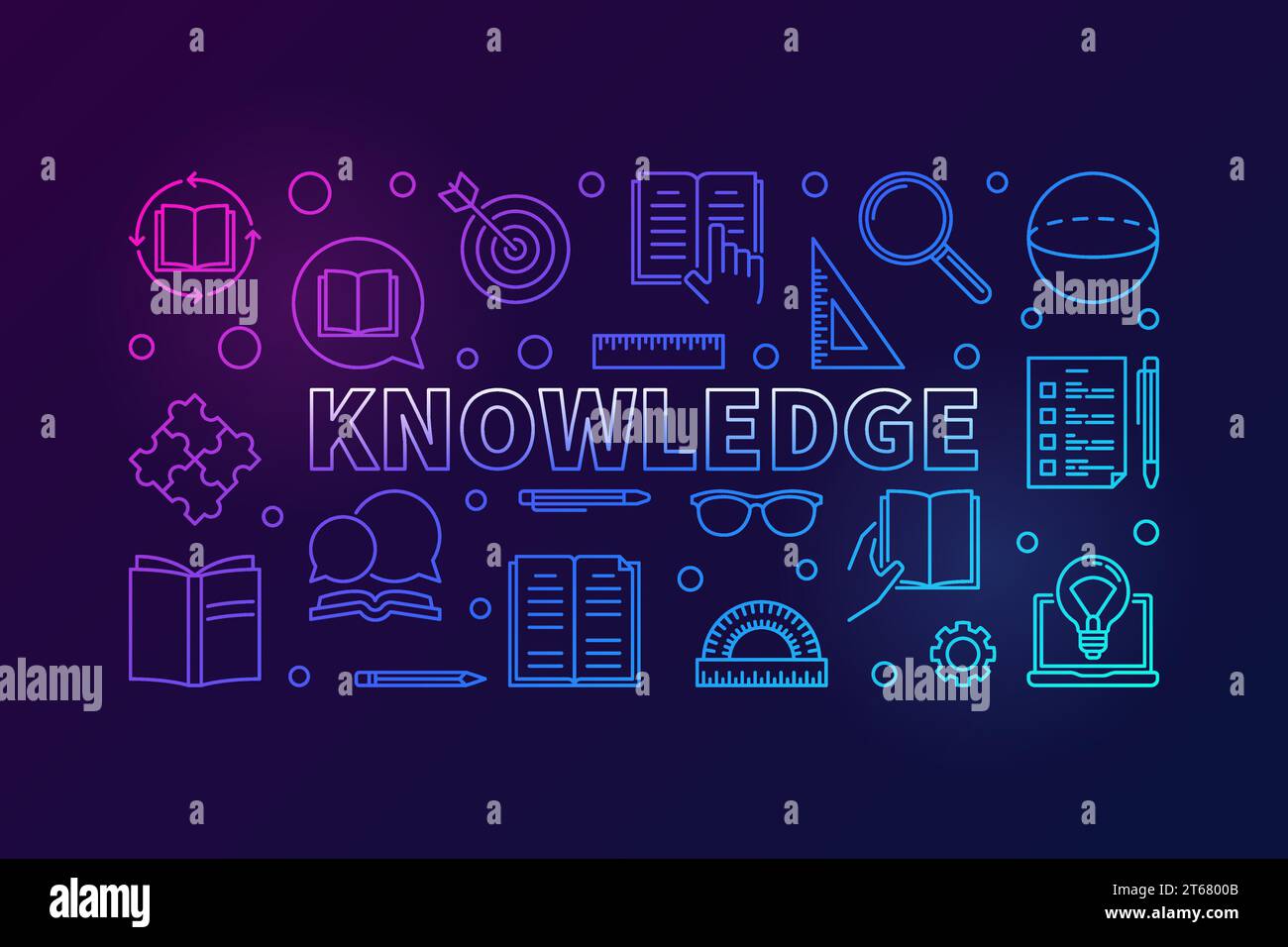 Knowledge vector colored education horizontal illustration in outline ...