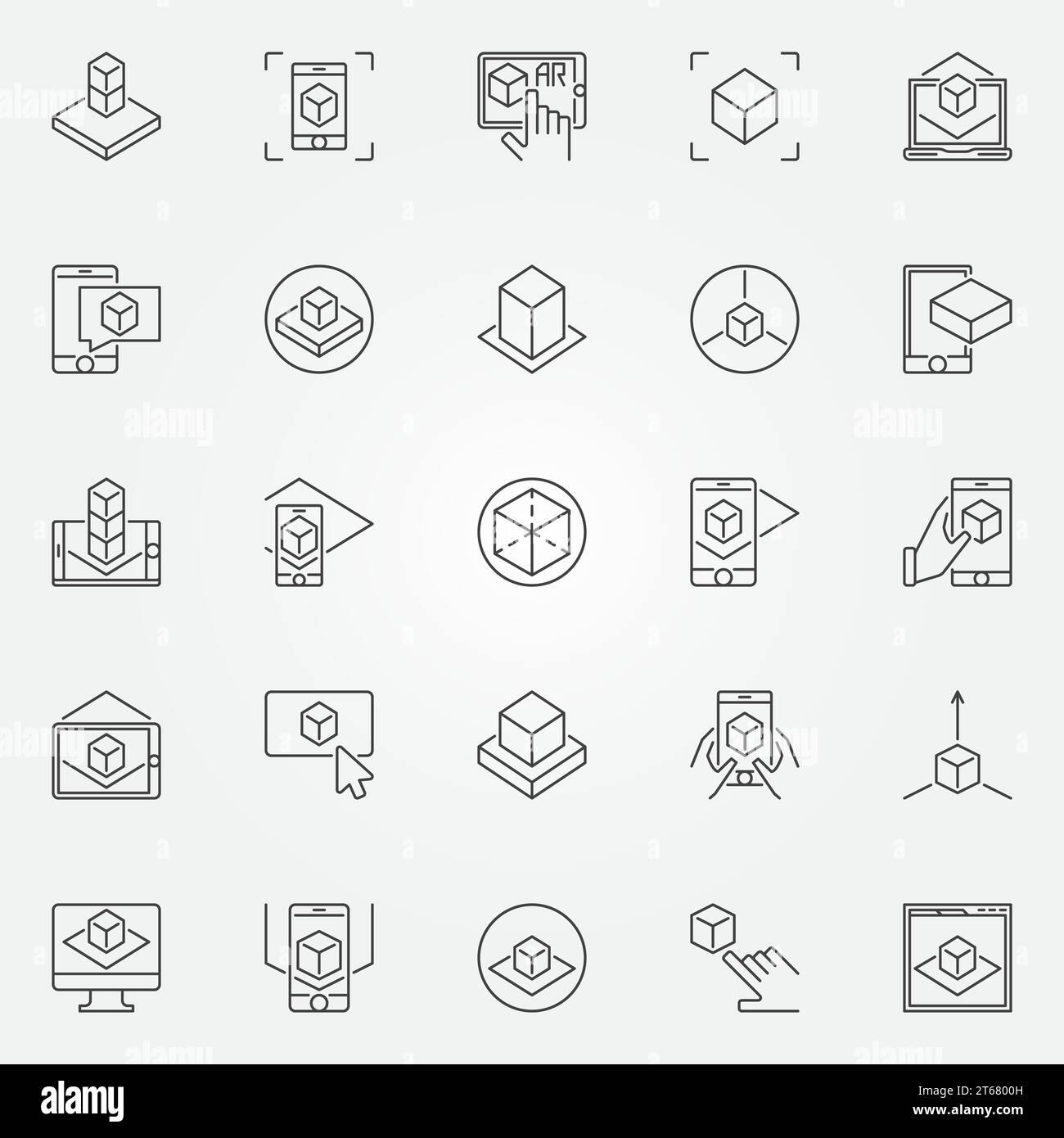 Augmented reality icons set. Vector AR concept signs or design elements in thin line style Stock ...