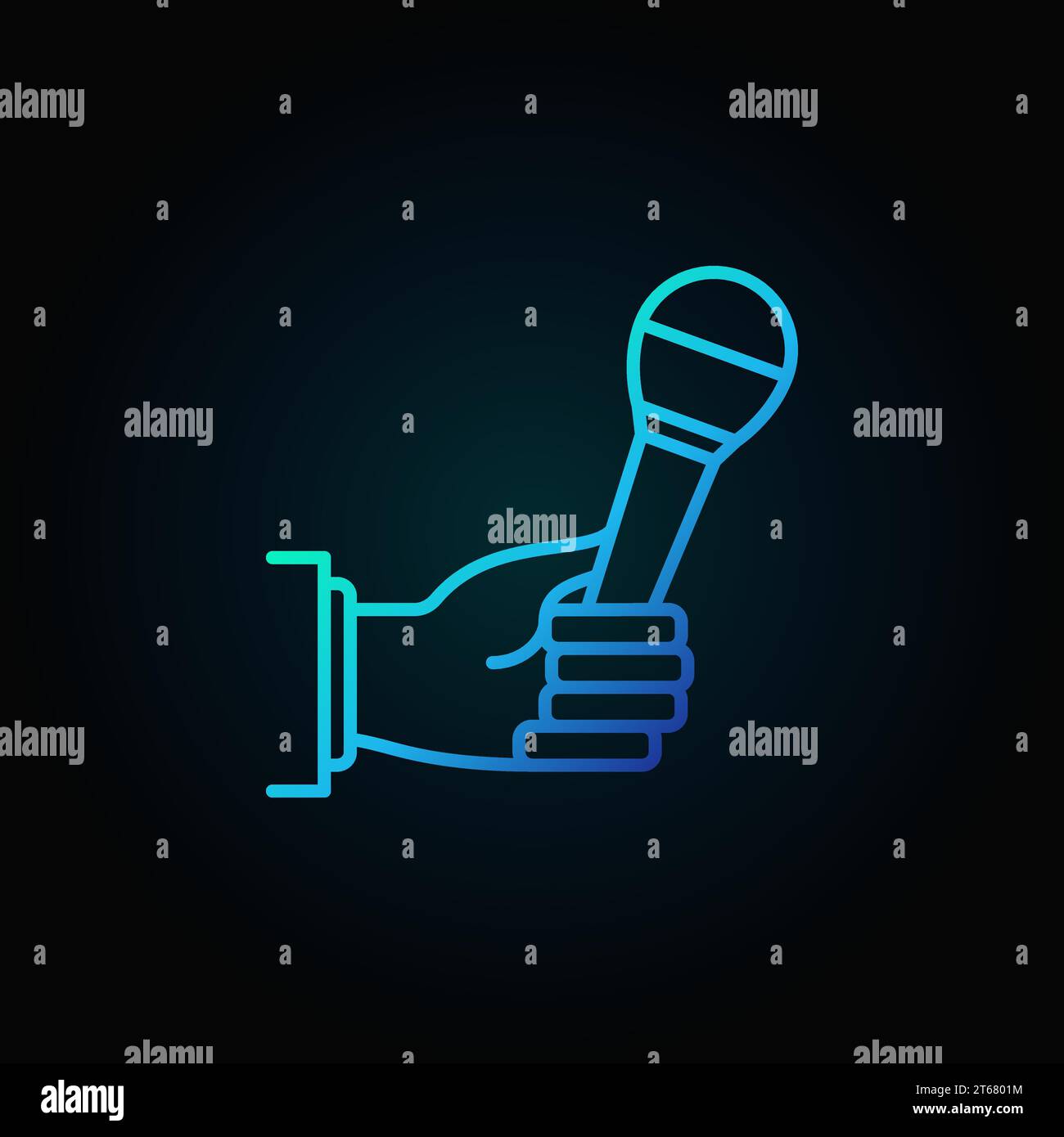Microphone in hand blue vector concept icon or symbol on dark ...