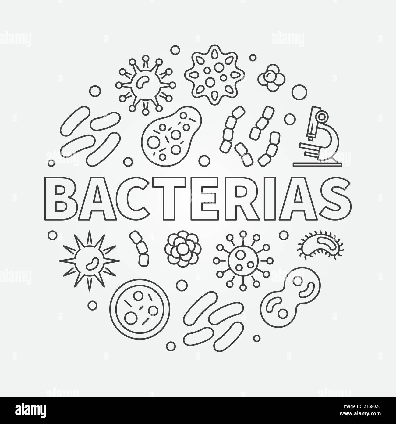 Bacterias vector round concept illustration or symbol made with outline ...
