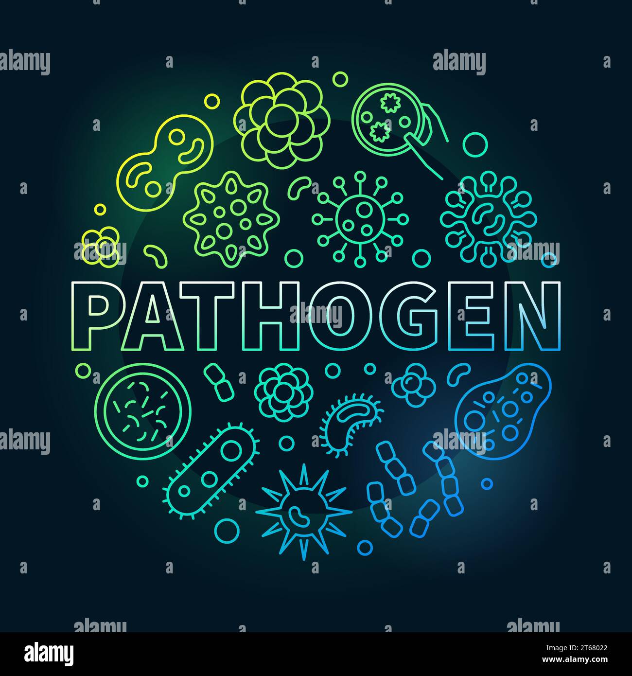 Pathogen vector green circular symbol made with bad bacteria and ...