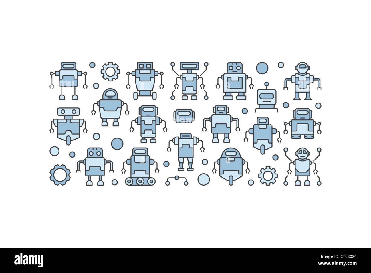 Blue robots concept vector banner or illustration on white background ...
