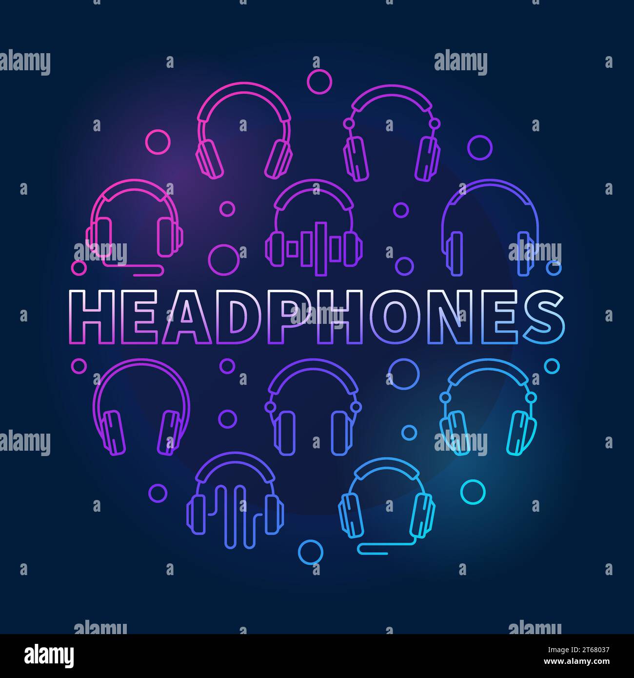 Headphones round colored vector illustration made with head-phones ...