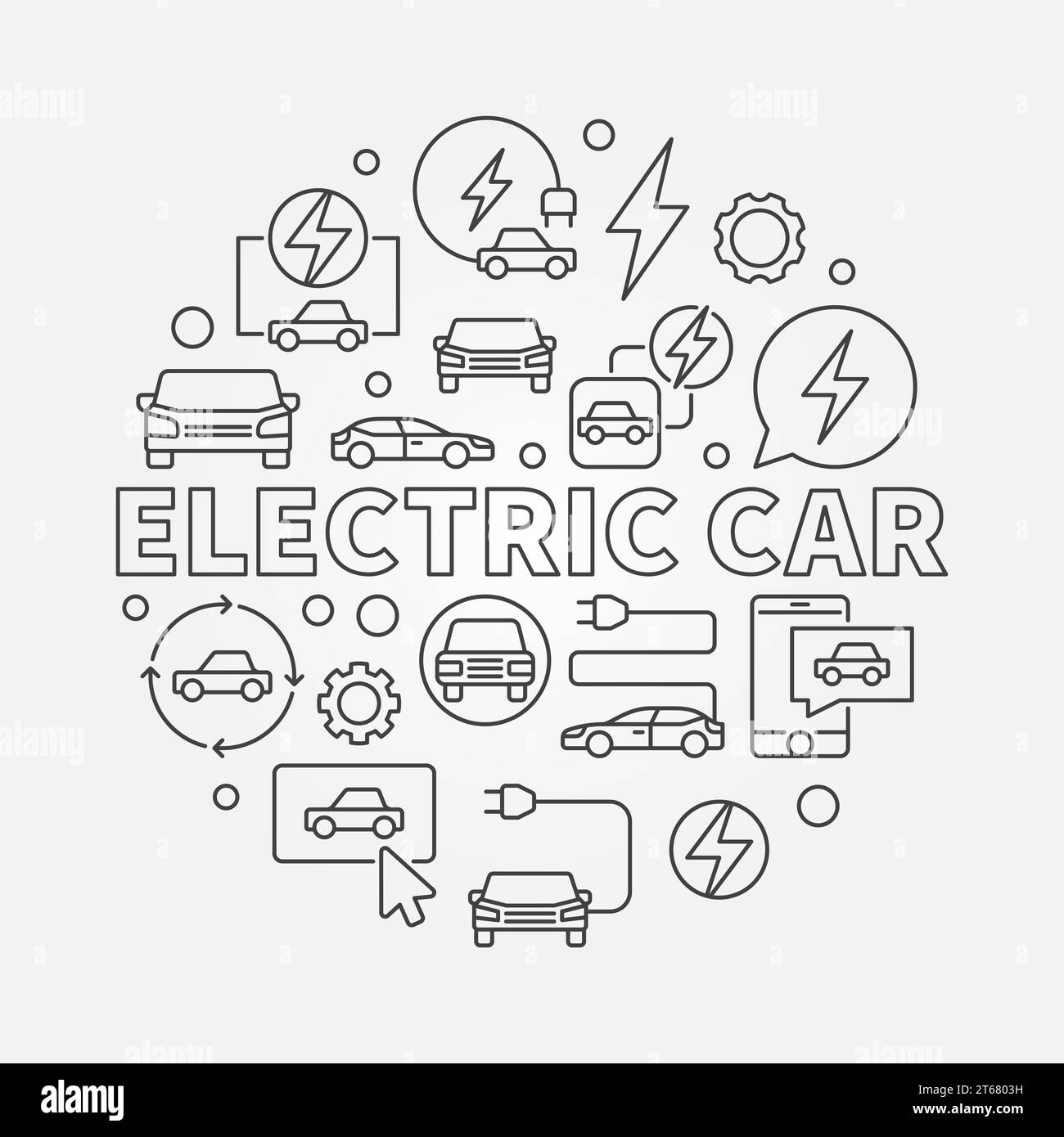 Electric Car round illustration. Vector EV concept circular symbol in ...