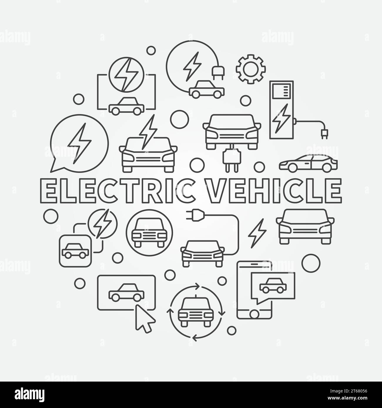 Electric Vehicle round illustration - vector EV concept circular modern ...