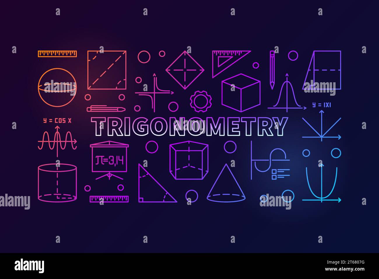 Trigonometry vector colorful banner or illustration in thin line style ...