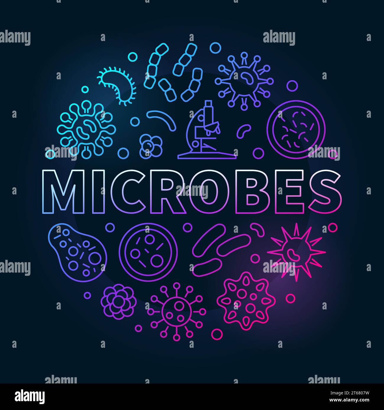Microbes round colorful outline illustration. Vector concept circular ...