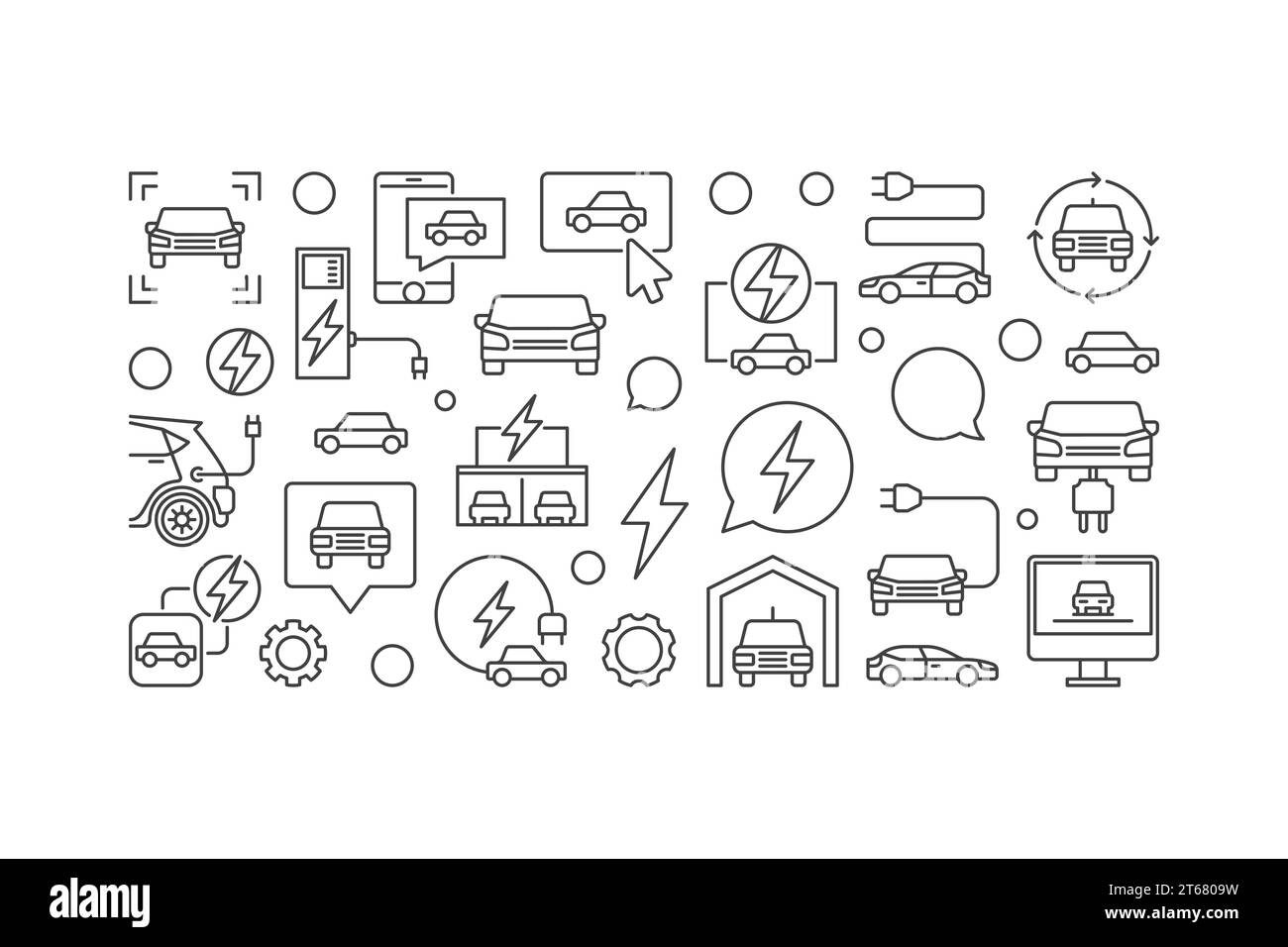 Electric car horizontal line banner. Vector illustration made with ...