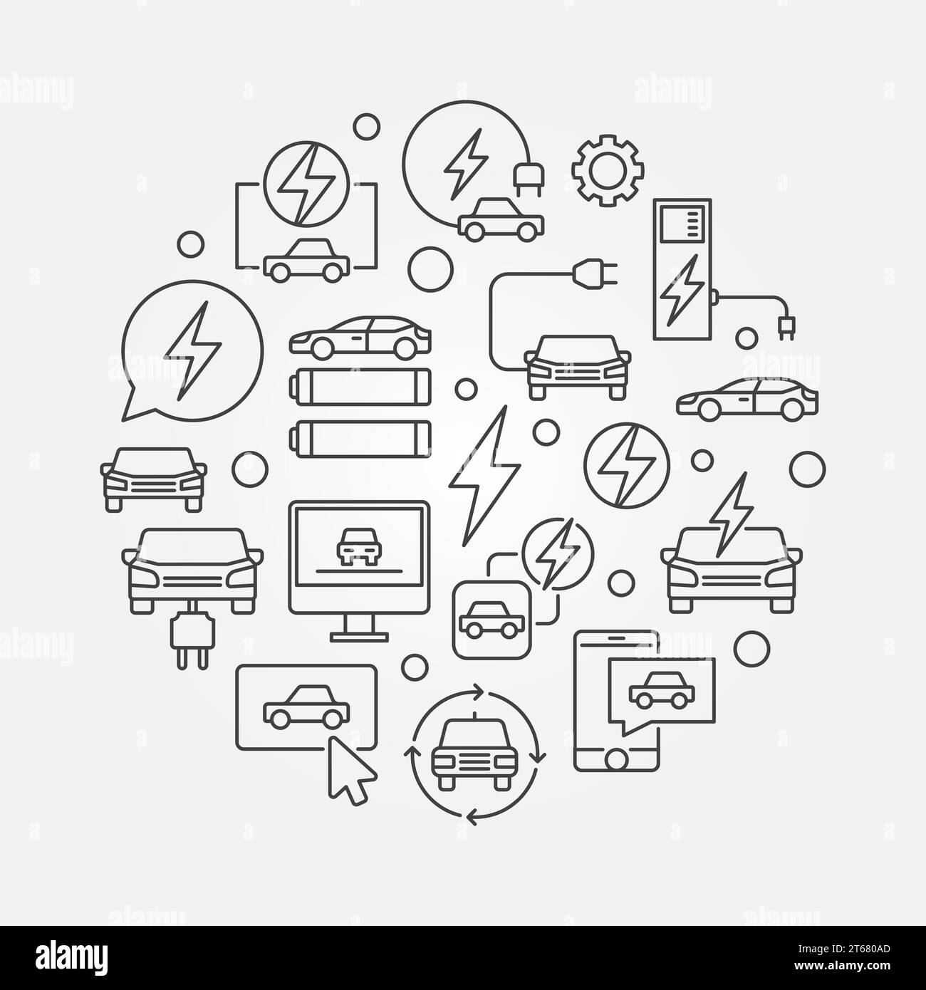 Electric vehicle round line illustration. Vector circular concept ...