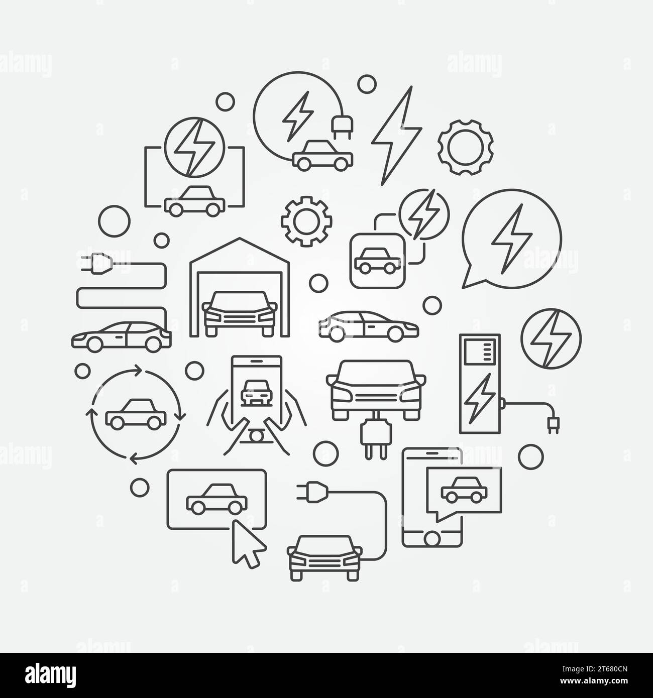 Electric car vector round concept illustration in thin line style Stock ...