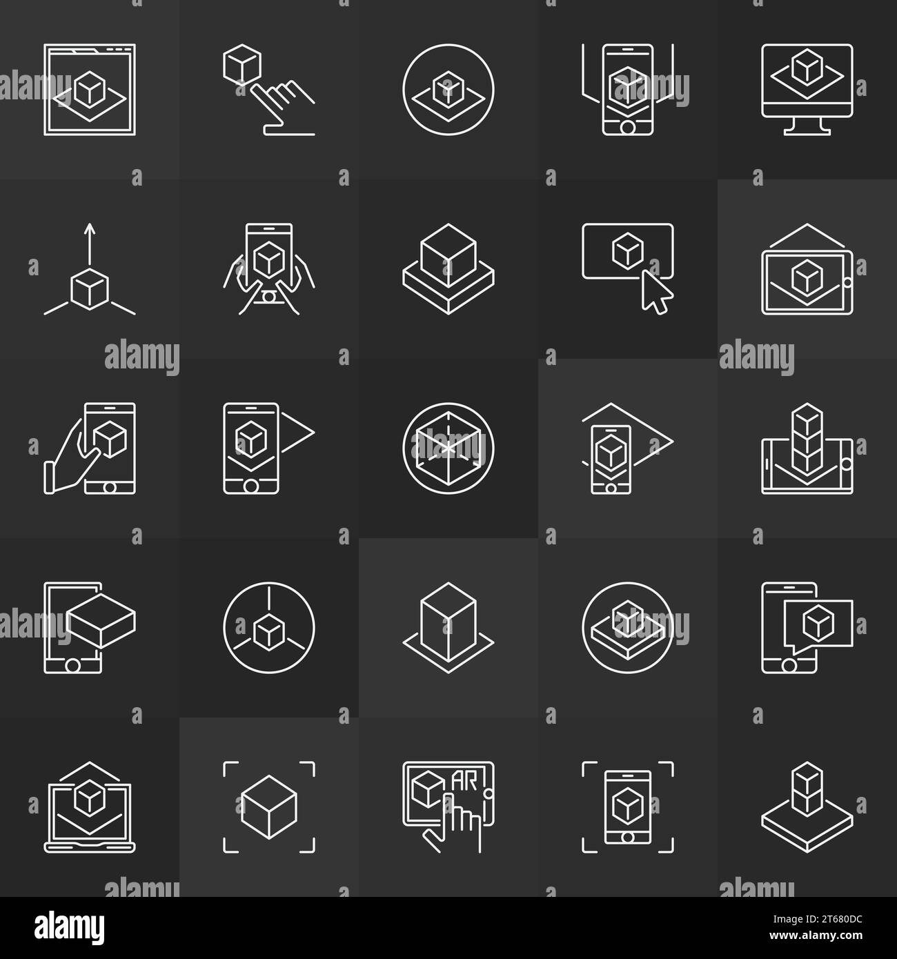 Augmented reality outline concept vector icons or symbols on dark ...