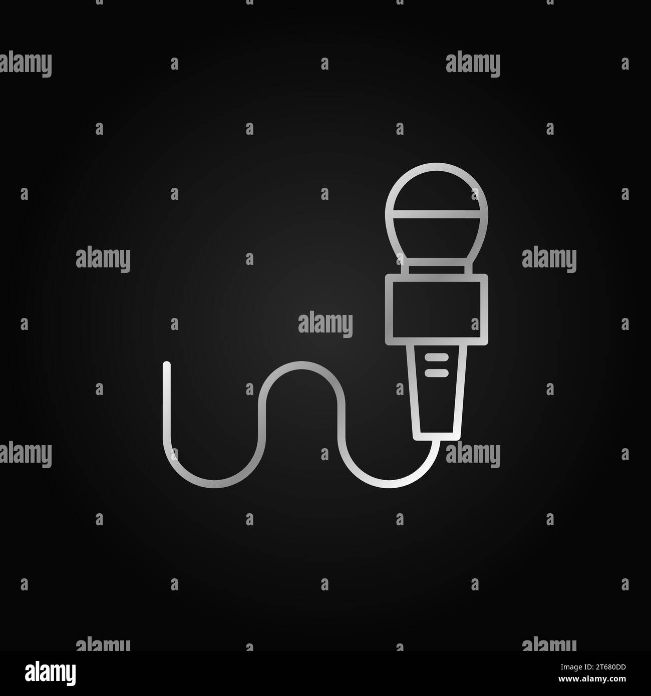 Wired mic silver linear icon. Vector microphone outline symbol on dark ...