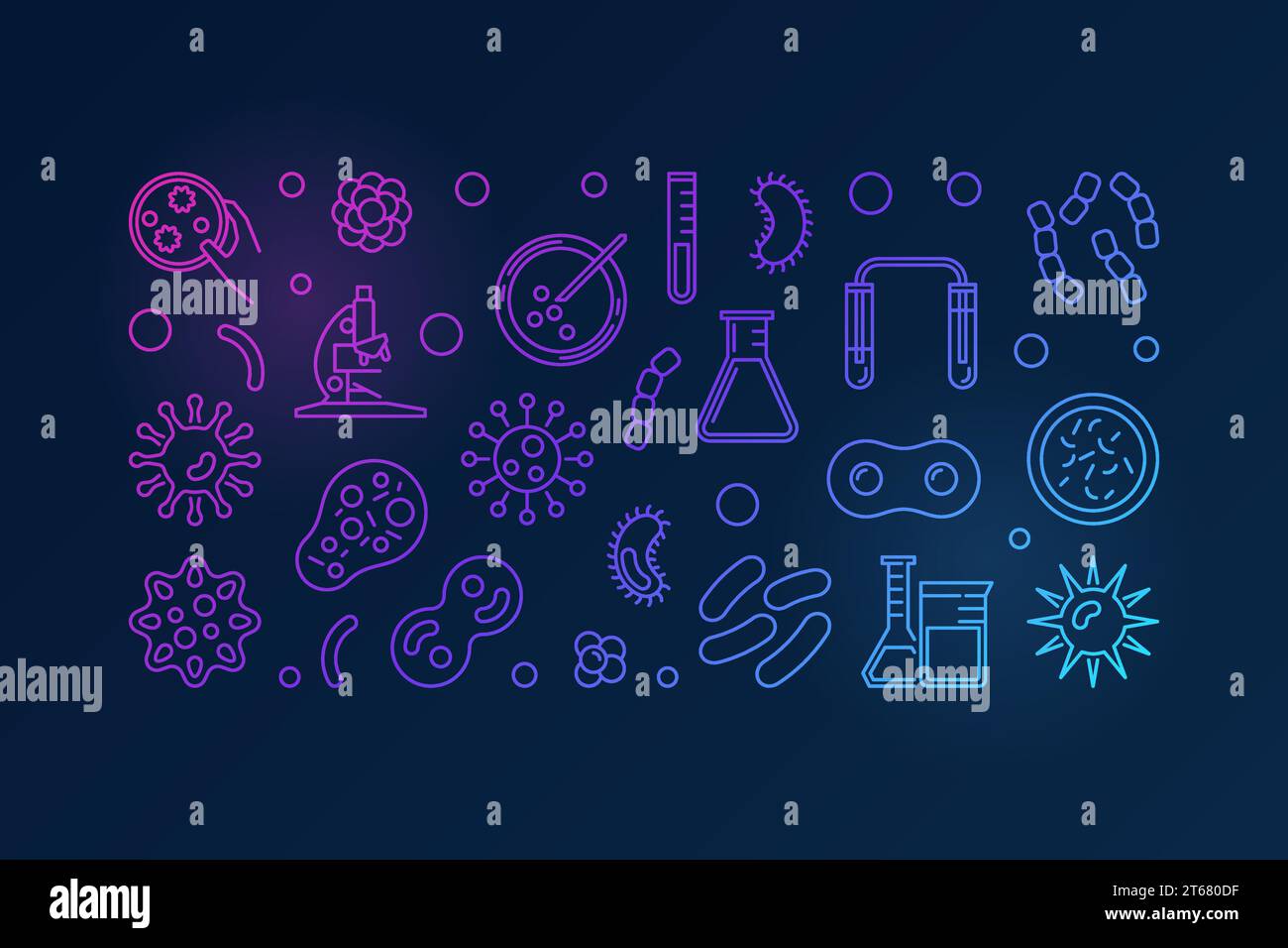 Virus linear modern illustration or horizontal banner made with viruses ...