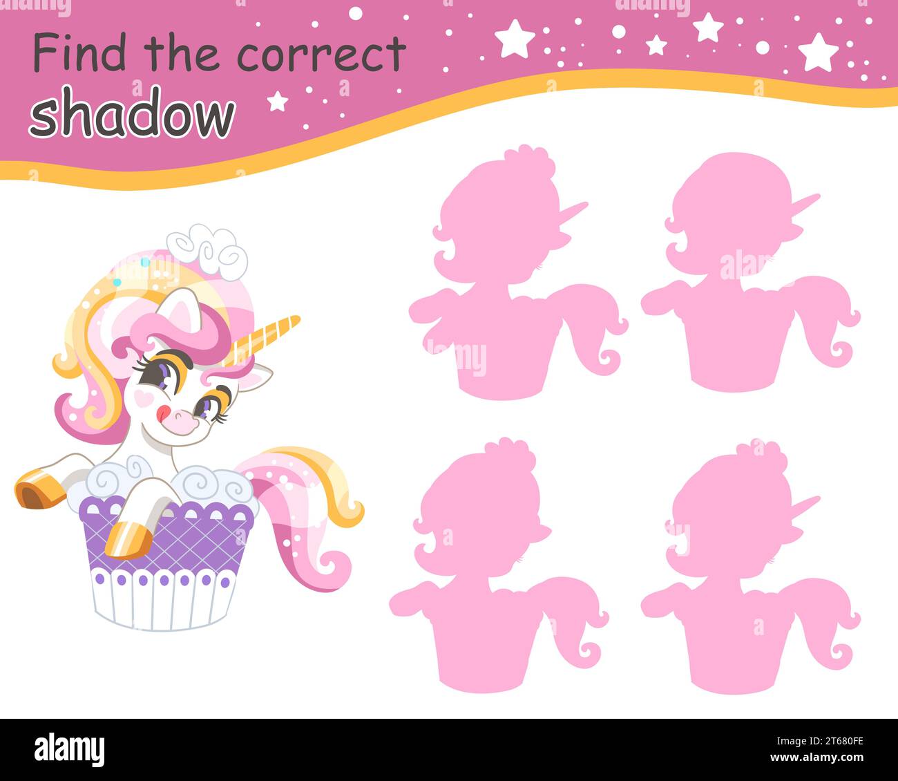 Find the correct shadow. Cute cartoon sweet unicorn. Educational ...