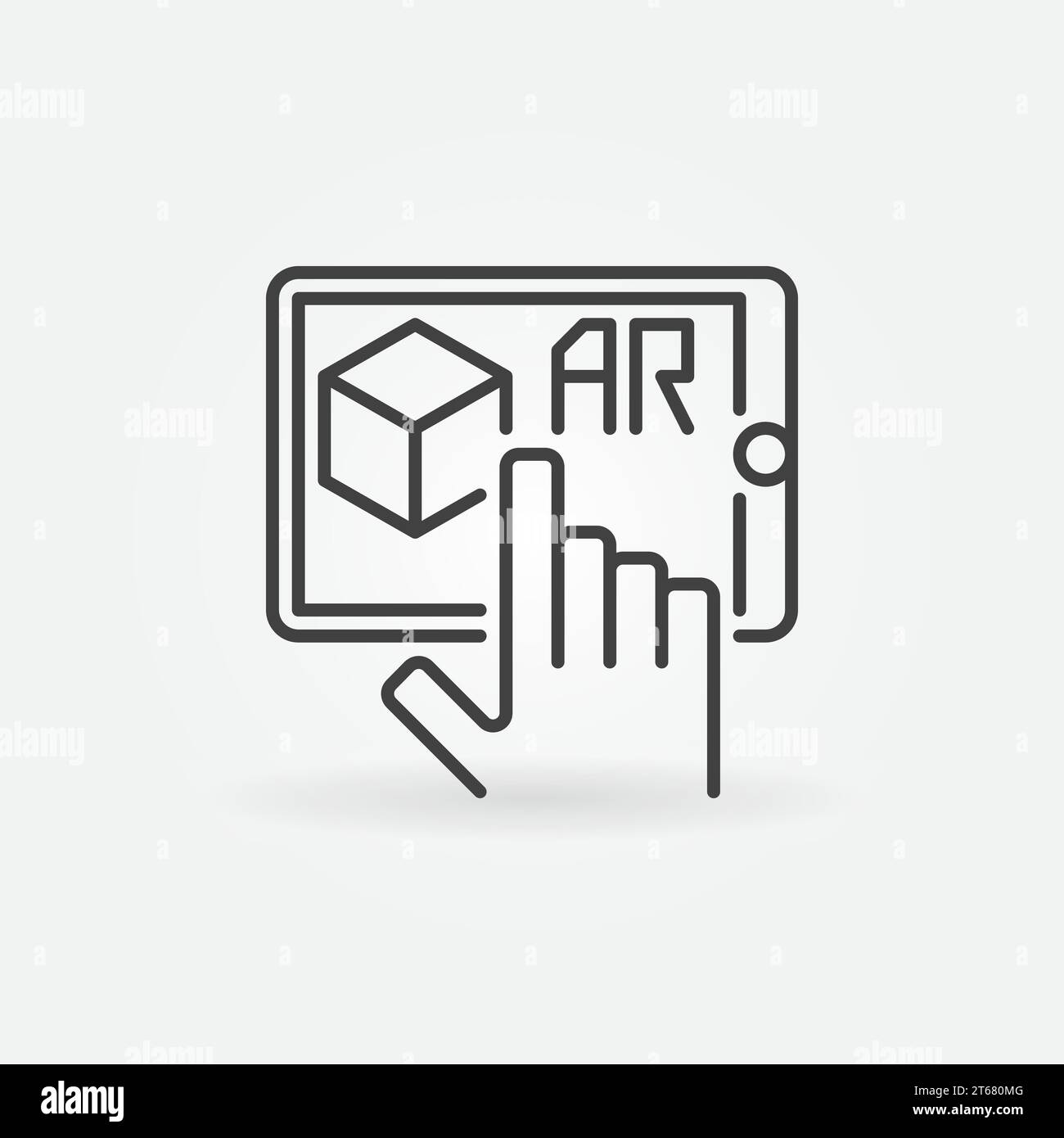 Hand with tablet linear icon - vector augmented reality technology ...