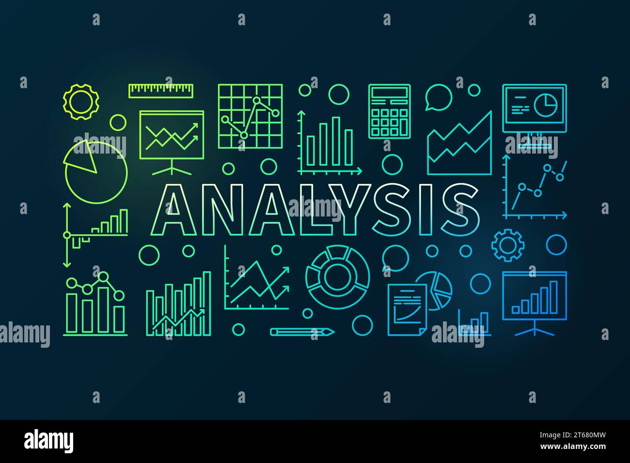 Analysis vector colorful horizontal banner or illustration in outline ...