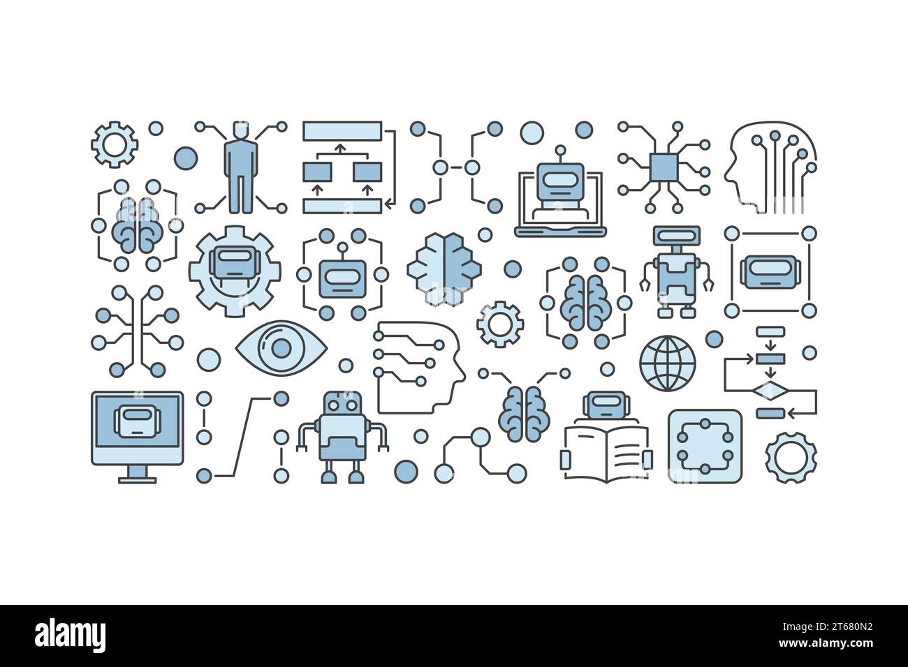 AI technology concept illustration made with blue icons of brain ...