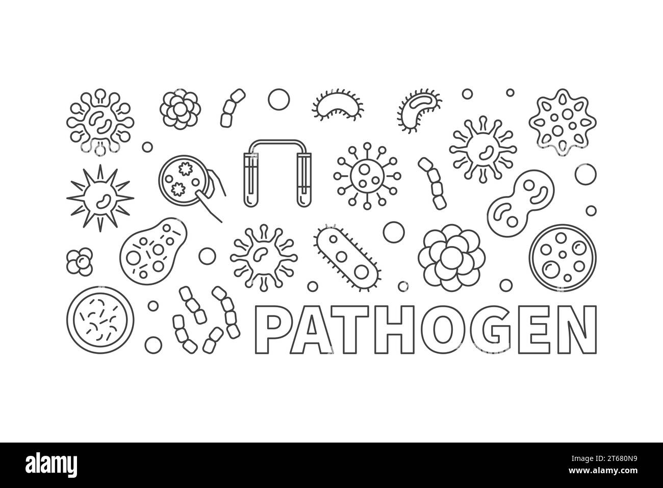 Pathogen vector concept horizontal illustration or banner in thin line ...
