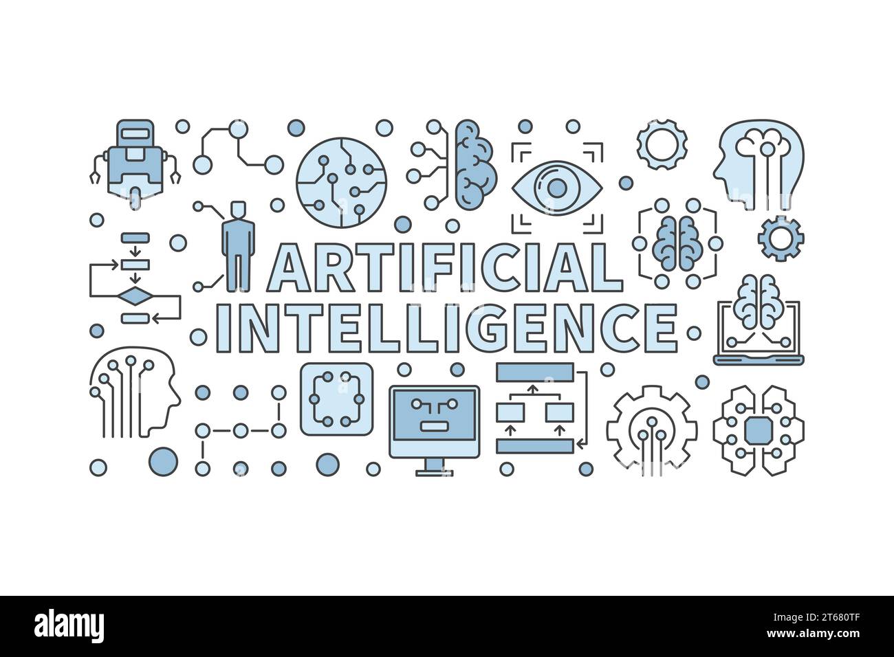 Artificial intelligence illustration. Vector minimal AI and computer ...
