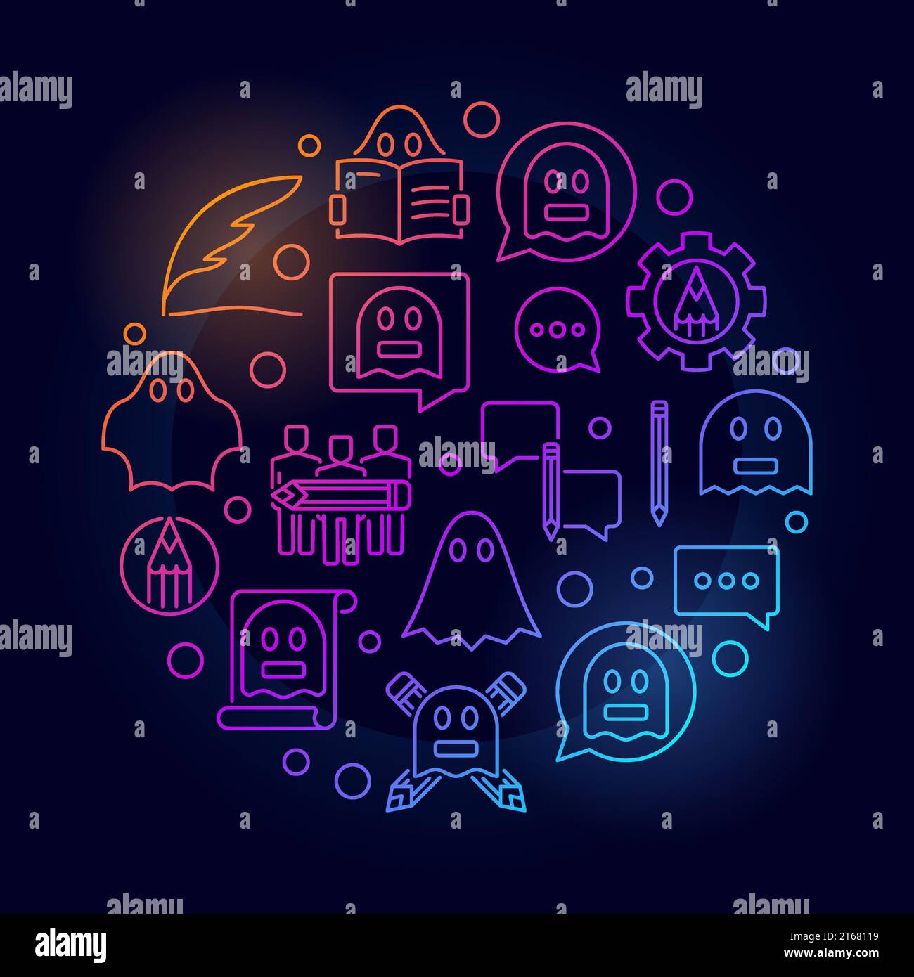 Colorful ghostwriting circular illustration - vector round ghost writer ...