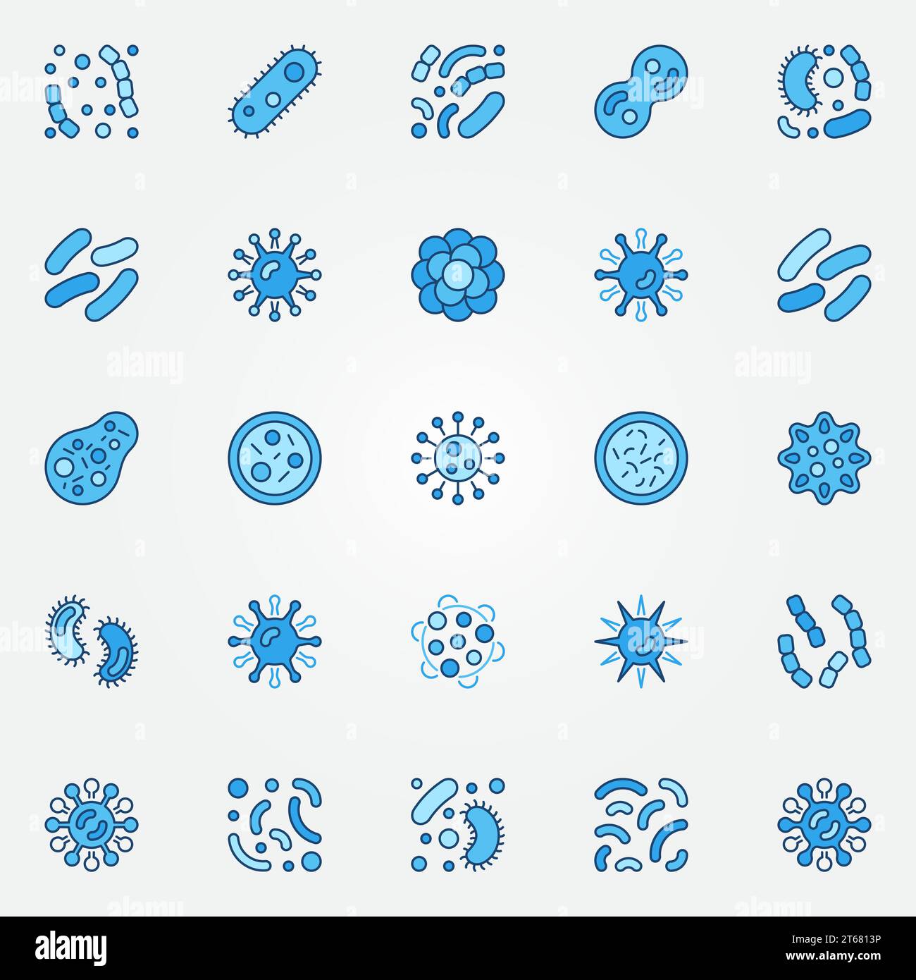 Bacteria colorful icons set. Vector microbe and virus creative blue ...